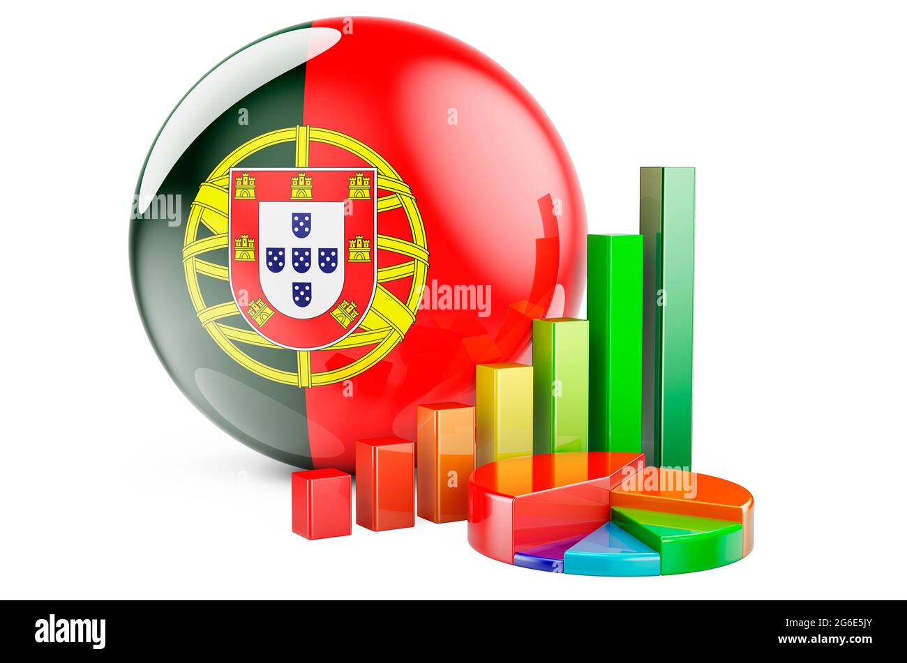 Portuguese flag with growth bar graph and pie chart. Business, finance ...