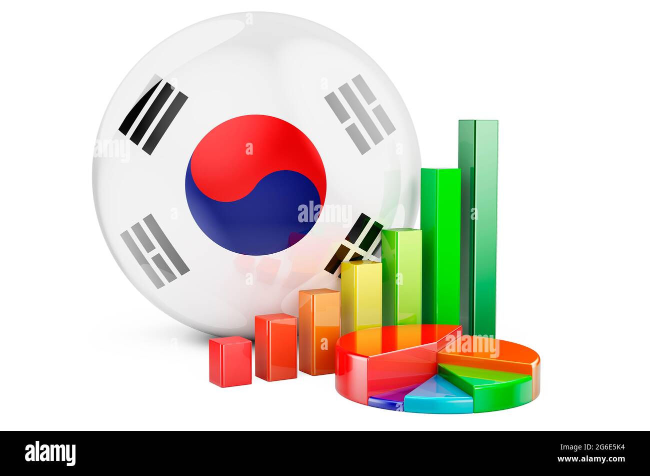 South Korean flag with growth bar graph and pie chart. Business ...