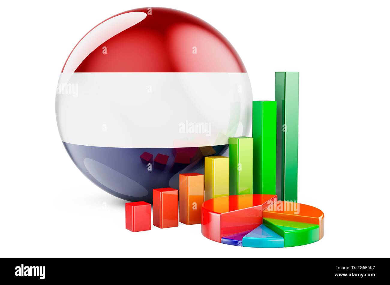 The Netherlands flag with growth bar graph and pie chart. Business ...