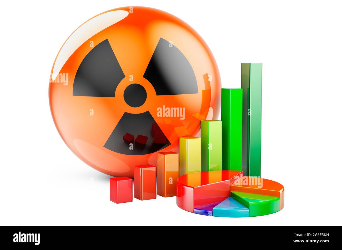 Radiation symbol with growth bar graph and pie chart. 3D rendering ...