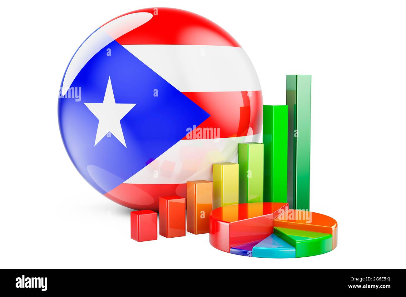 Puerto Rican flag with growth bar graph and pie chart. Business ...