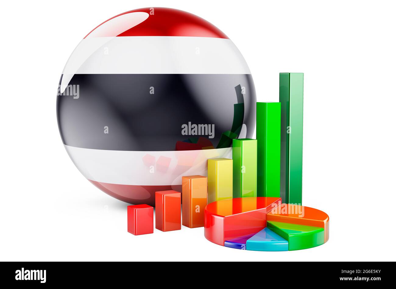 Thai flag with growth bar graph and pie chart. Business, finance ...