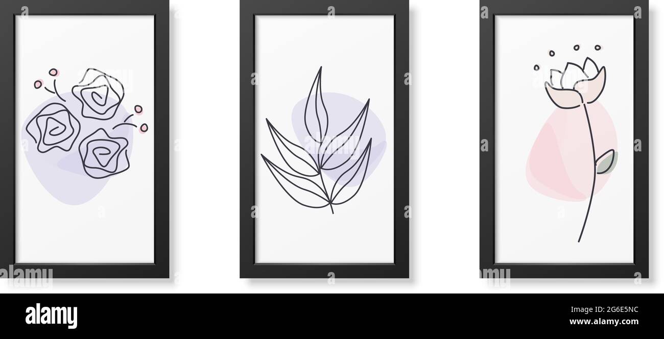 Three minimalist posters of flower , wall decor, flat design,poster ...
