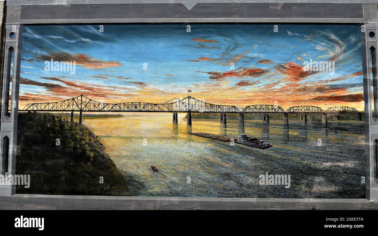 The two Bridges at sunset. Part of the Riverfront Murals, Vicksburg ...