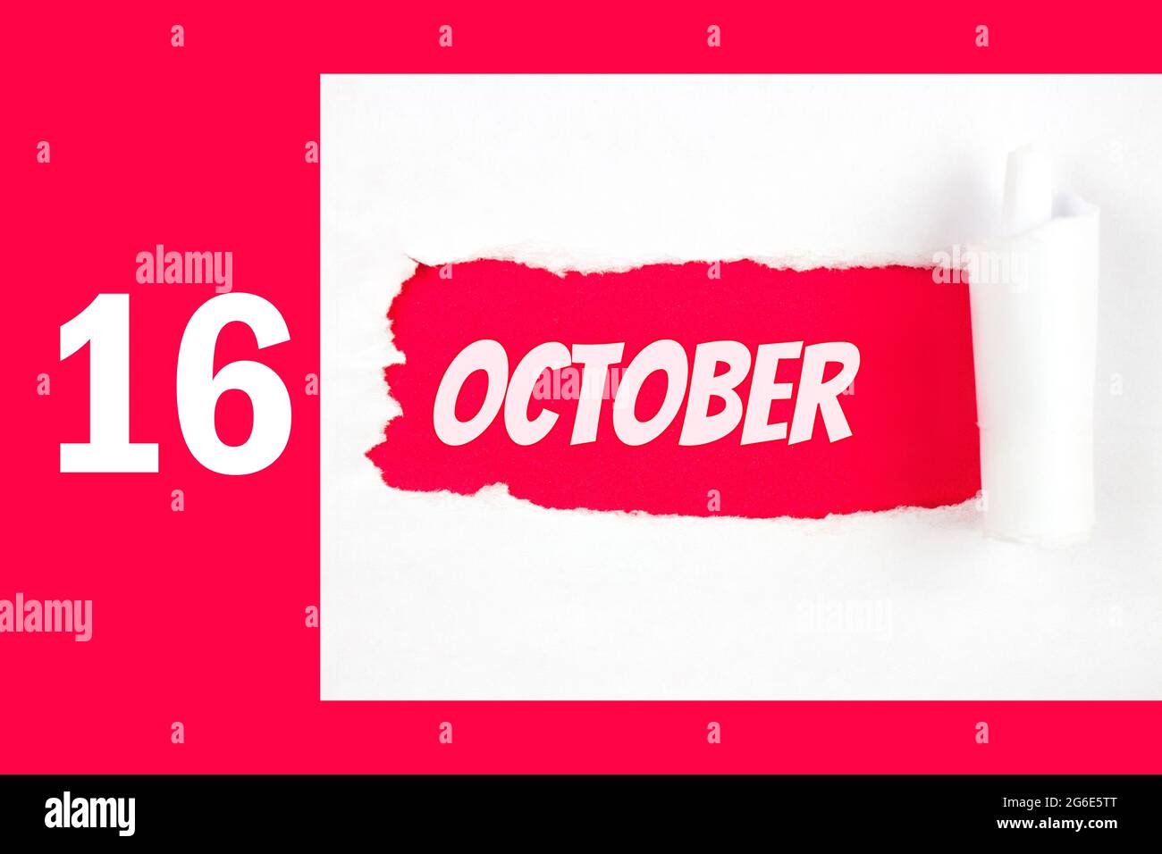 October 16th. Day 16 of month, Calendar date. Red Hole in the white ...