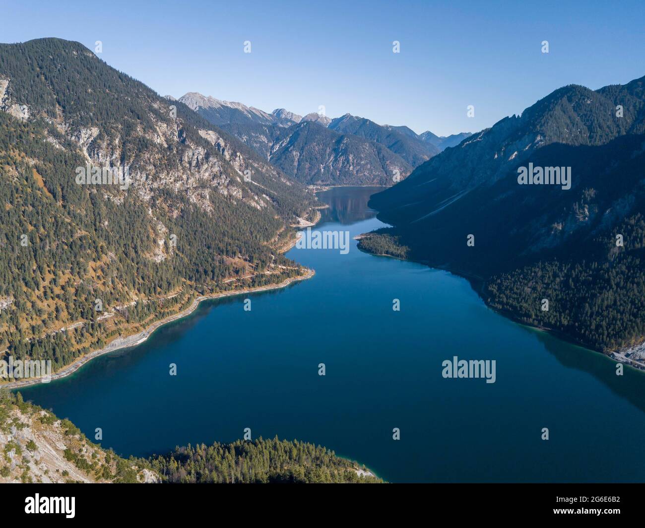 Plansee, mountains with lake, Ammergau Alps, district Reutte, Tyrol ...