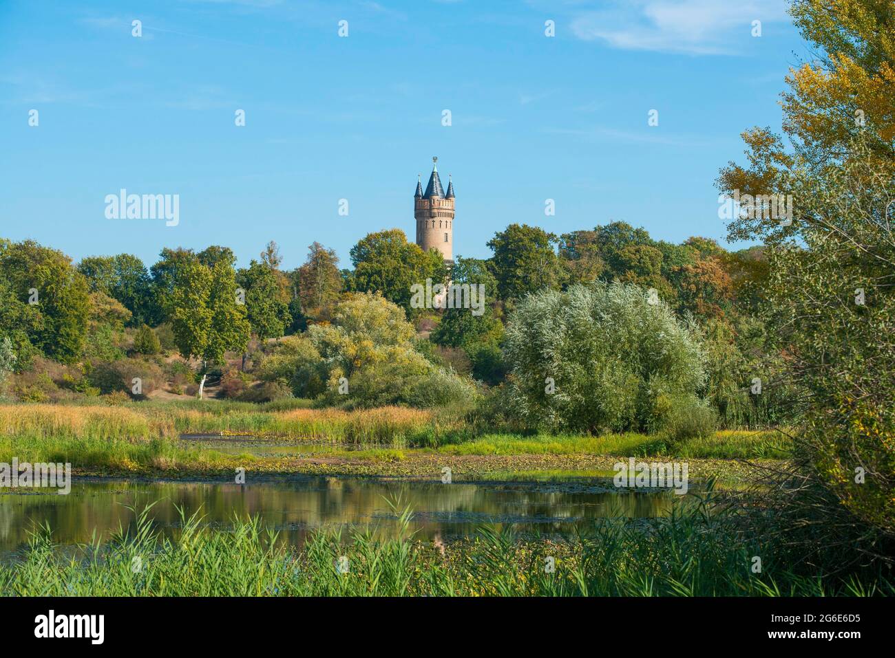 Babelsberg park with lake kindermann and flatow tower hi-res stock ...