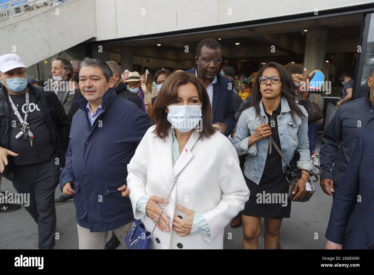 Paris, France. 4th July, 2021. Anne Hidalgo and Audrey Pulvar attend ...