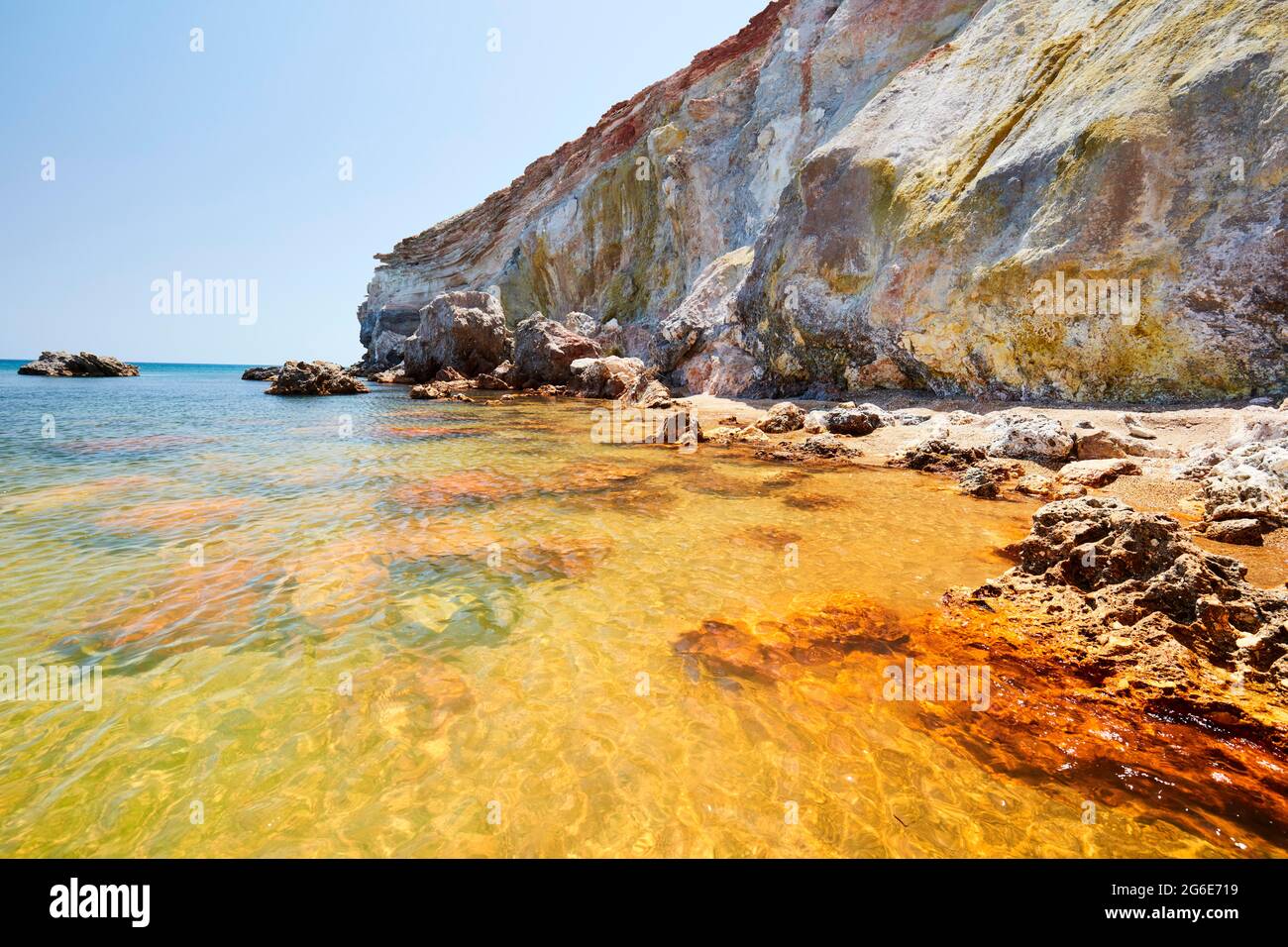 Paliochori beach on Milos (sulfur) colors the water golden, Milos ...