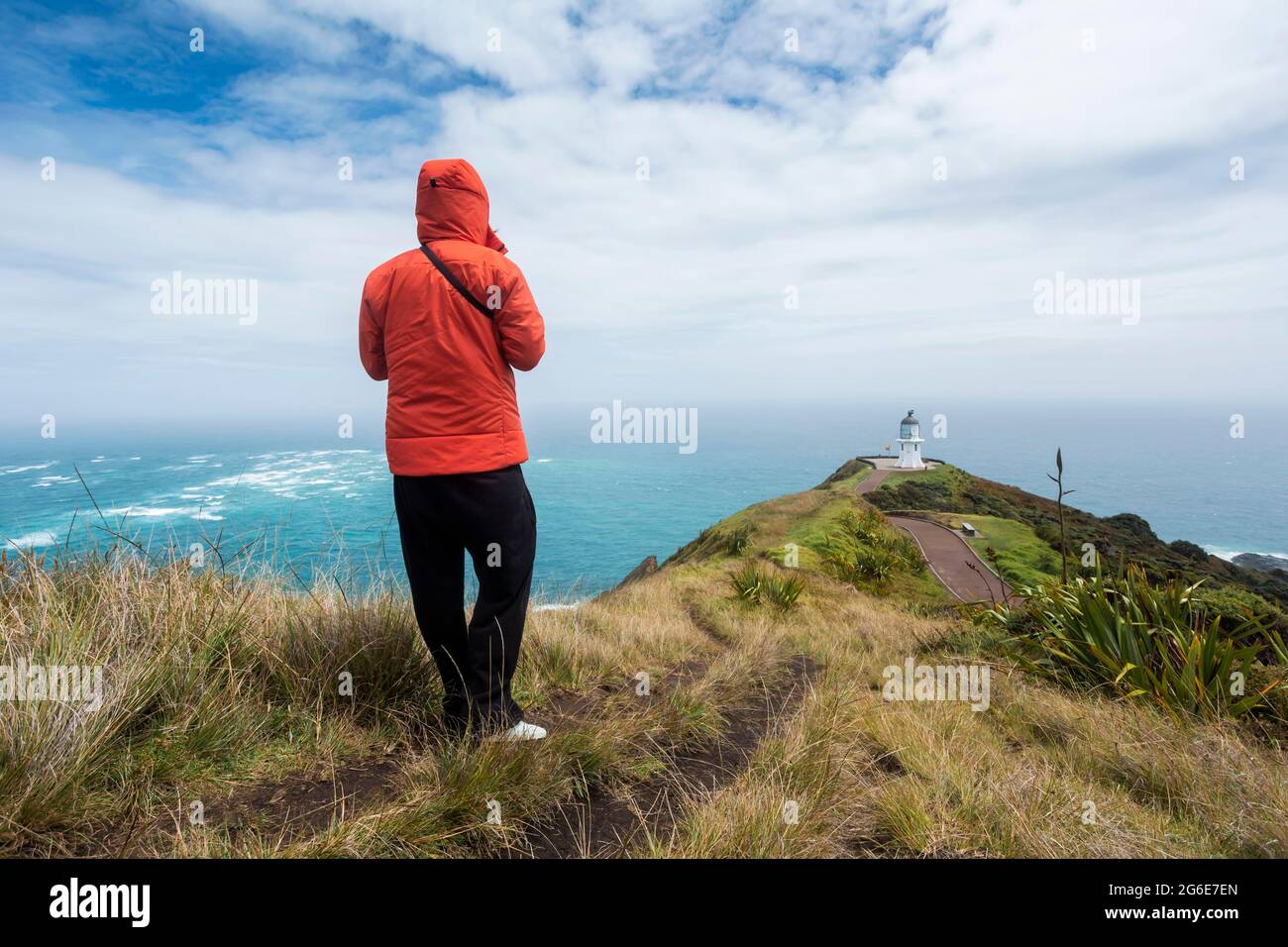 Guy infront of Cape Reinga Lighthouse, Cape Reinga, Te Rerenga Wairua ...