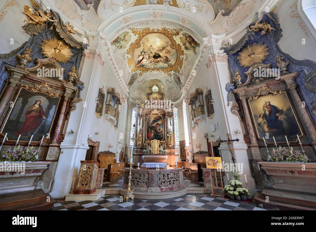 Main altar with side altars and ceiling frescoes, Parish Church of the ...