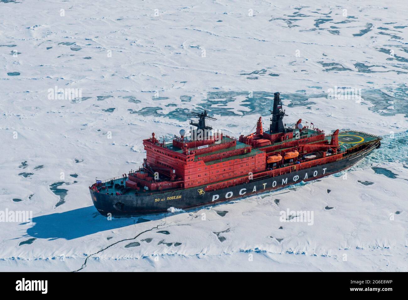 Aerial of the Icebreaker "50 years of victory" on its way to the North ...