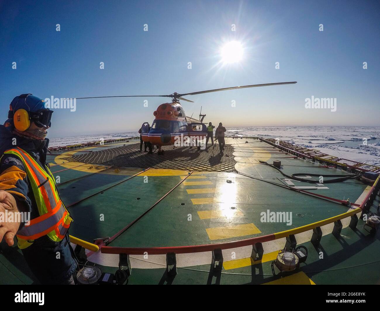 Helicopter on the Helipad of the Icebreaker "50 years of victory" on ...