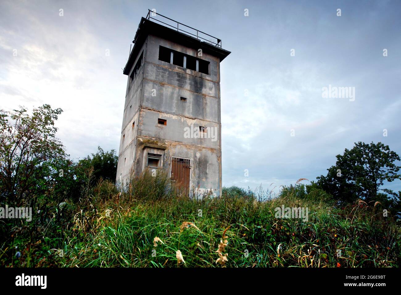 Observation tower of the border troops of the GDR, border watchtower in ...