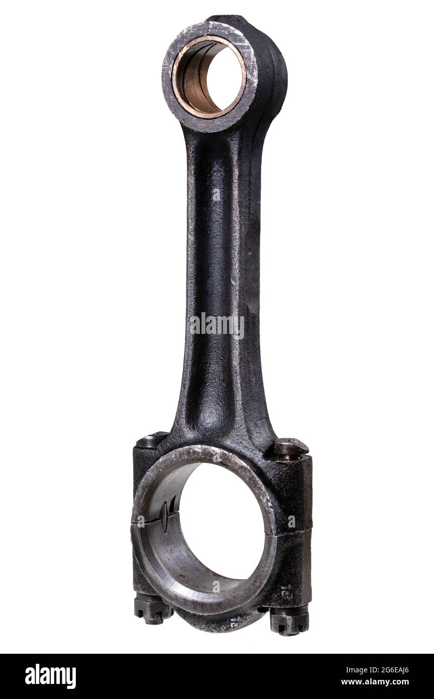 Metal connecting rod from a large combustion engine. Spare parts used ...