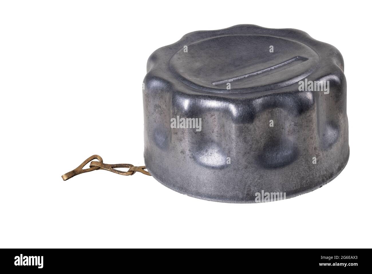 Metal fuel filler cap with a truck chain. Closing the fuel tank in the ...