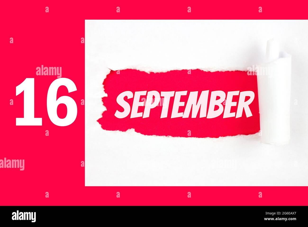 September 16th. Day 16 of month, Calendar date. Red Hole in the white ...