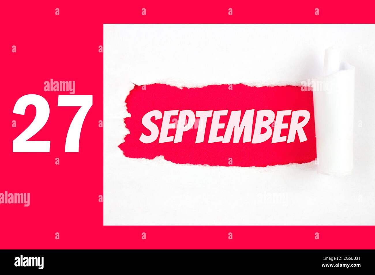 September 27th. Day 27 of month, Calendar date. Red Hole in the white ...