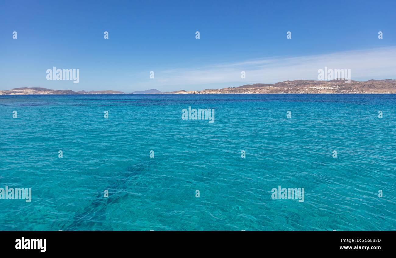 Cyclades islands, Greece. Turquoise blue sea, clear sky background ...