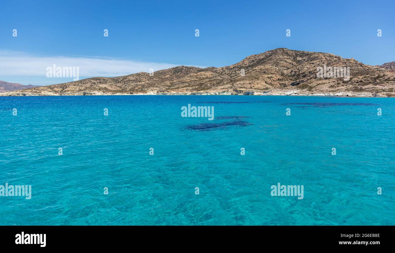Cyclades islands, Kimolos bay clear transparent water, Greece ...