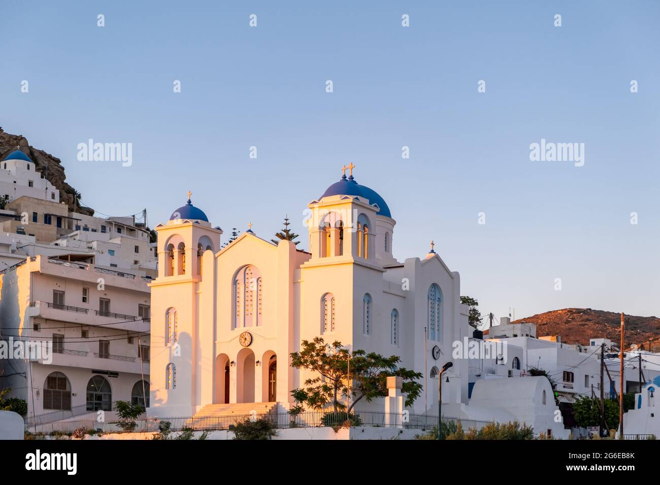 Facade of Evangelismos Cathedral church at Ios, Nios island Cyclades ...