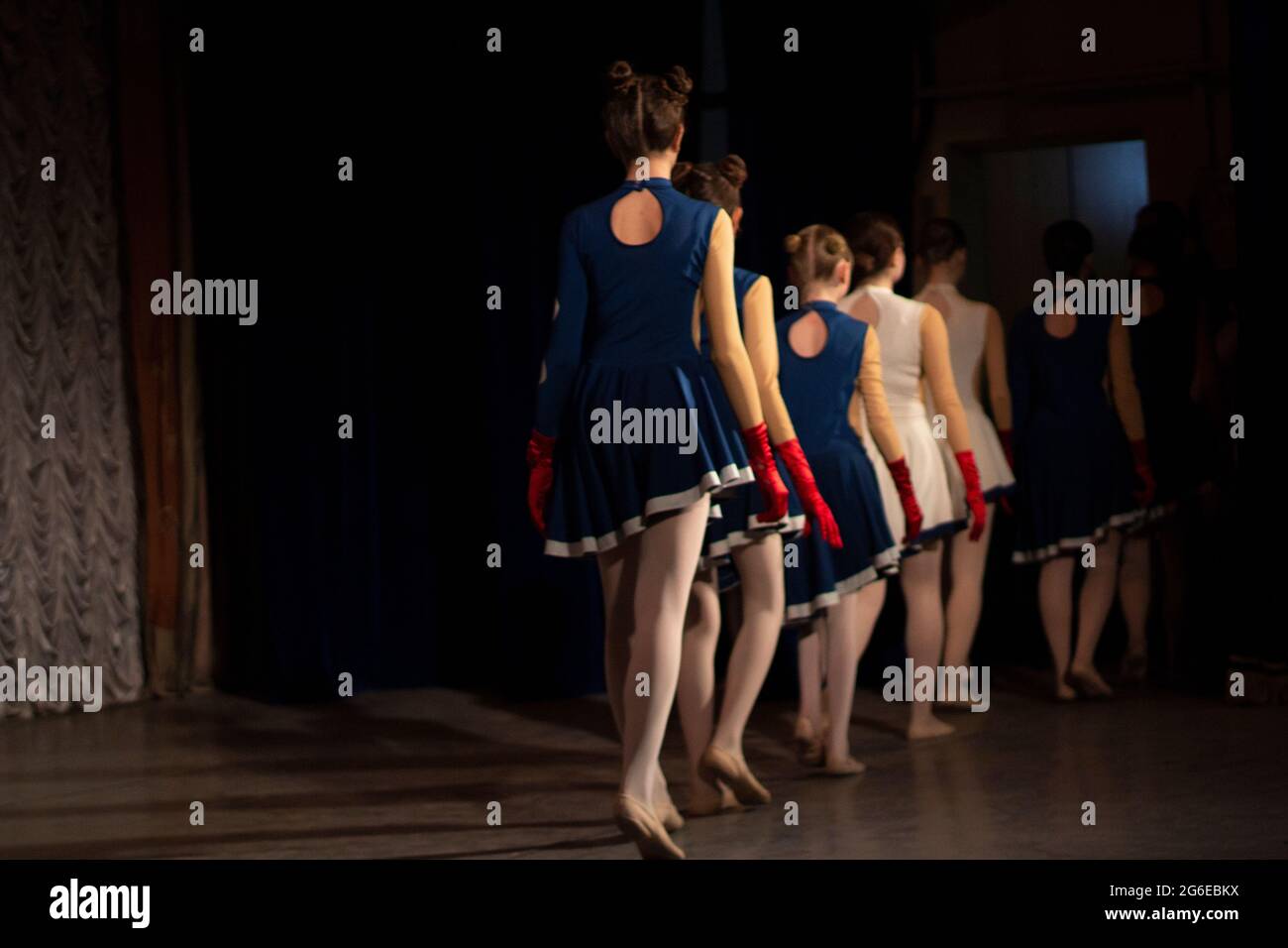 Dance lesson on stage. The girls are performing. Choreographic in ...