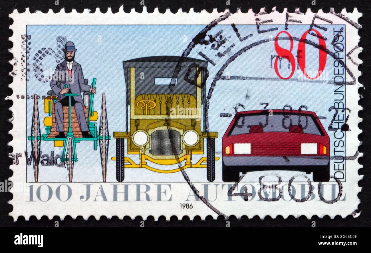 GERMANY - CIRCA 1986: a stamp printed in the Germany shows Benz ...