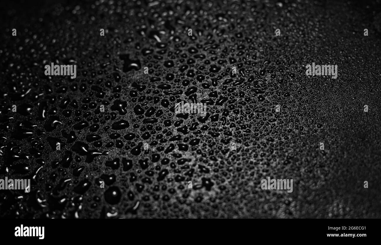 Water droplets on black background. Close-up photo of small water drops ...