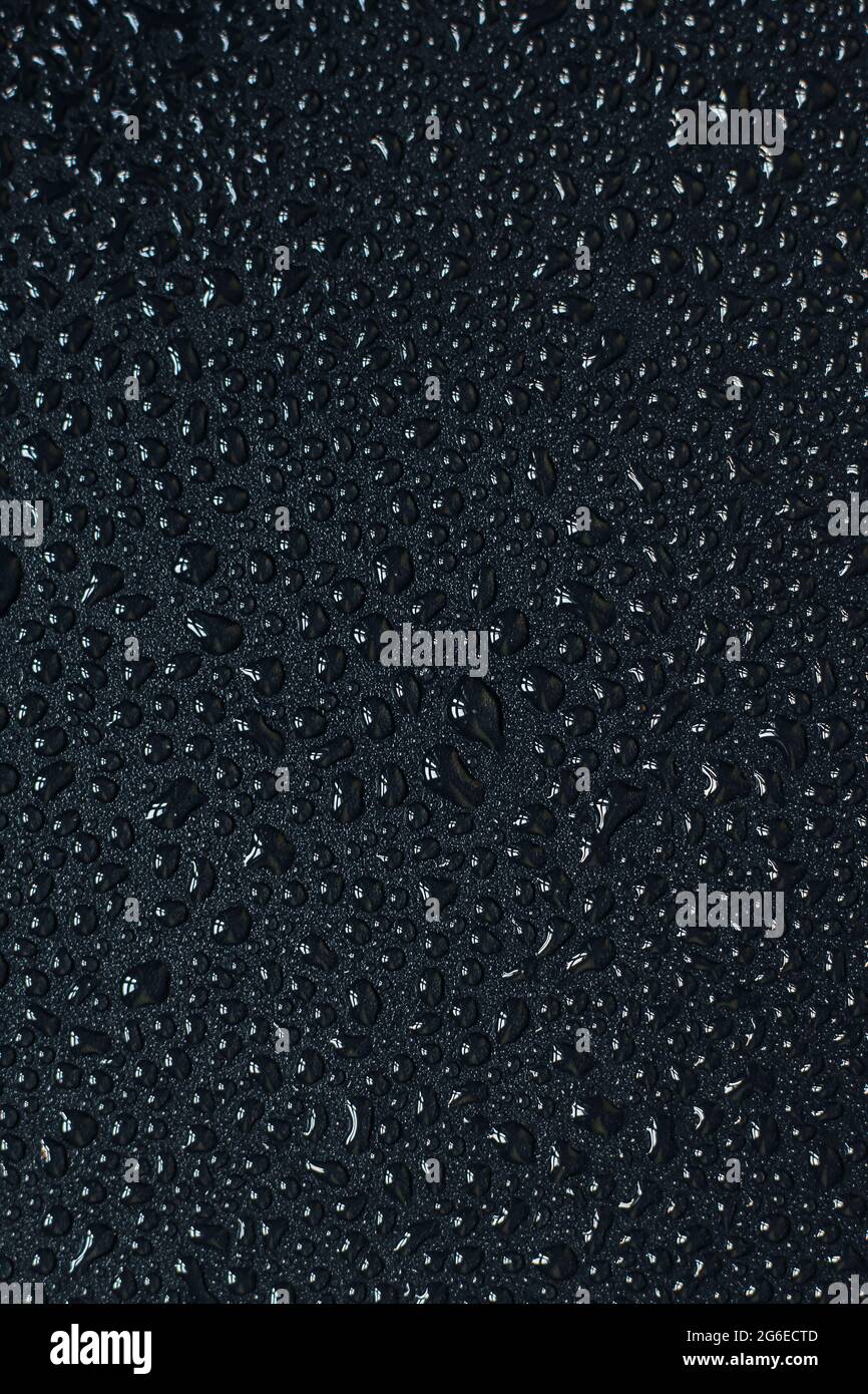 Water droplets on black background. Close-up photo of small water drops ...