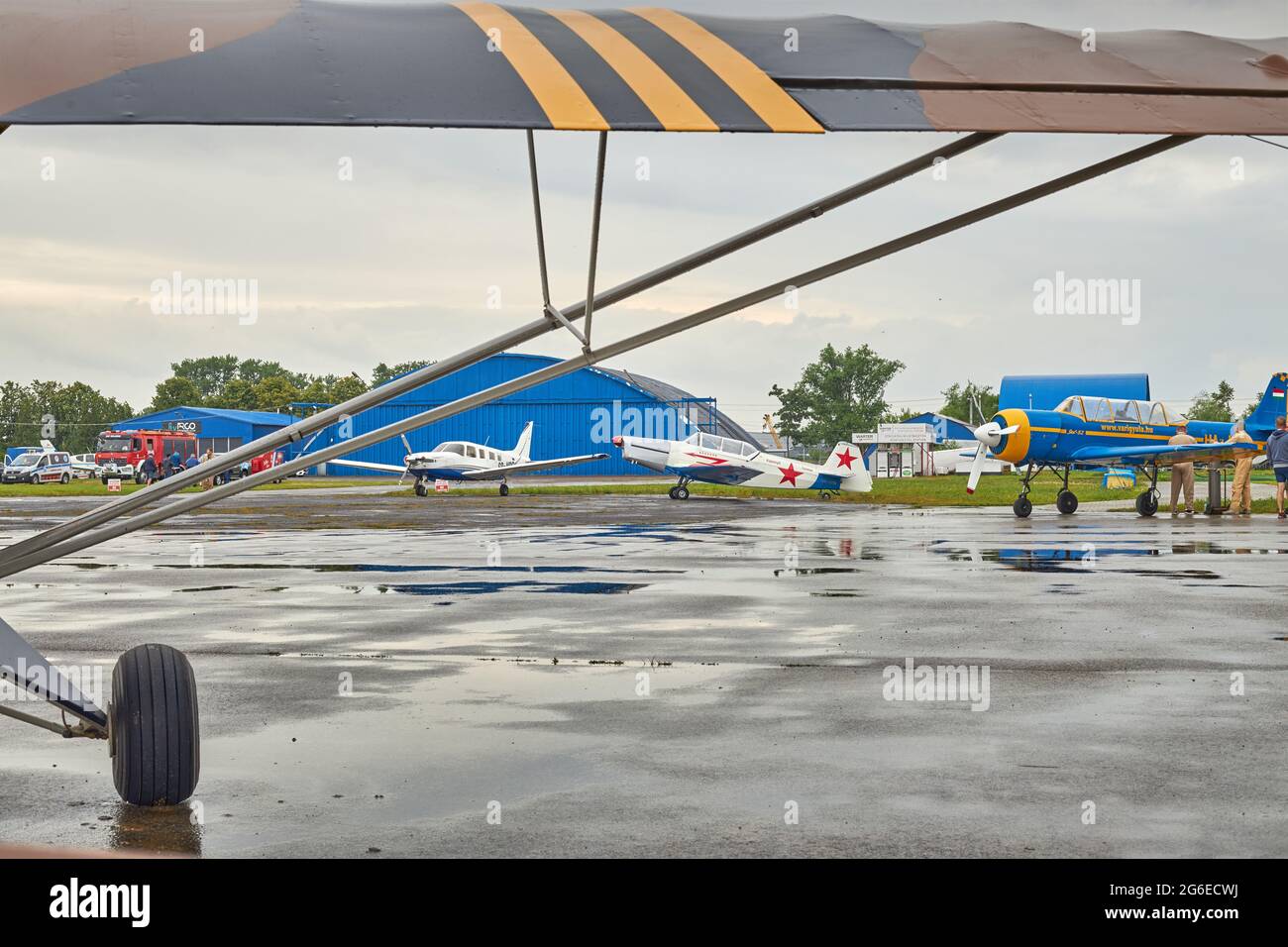 Single engine historic private airplane Piper Club, during airshow Fly ...
