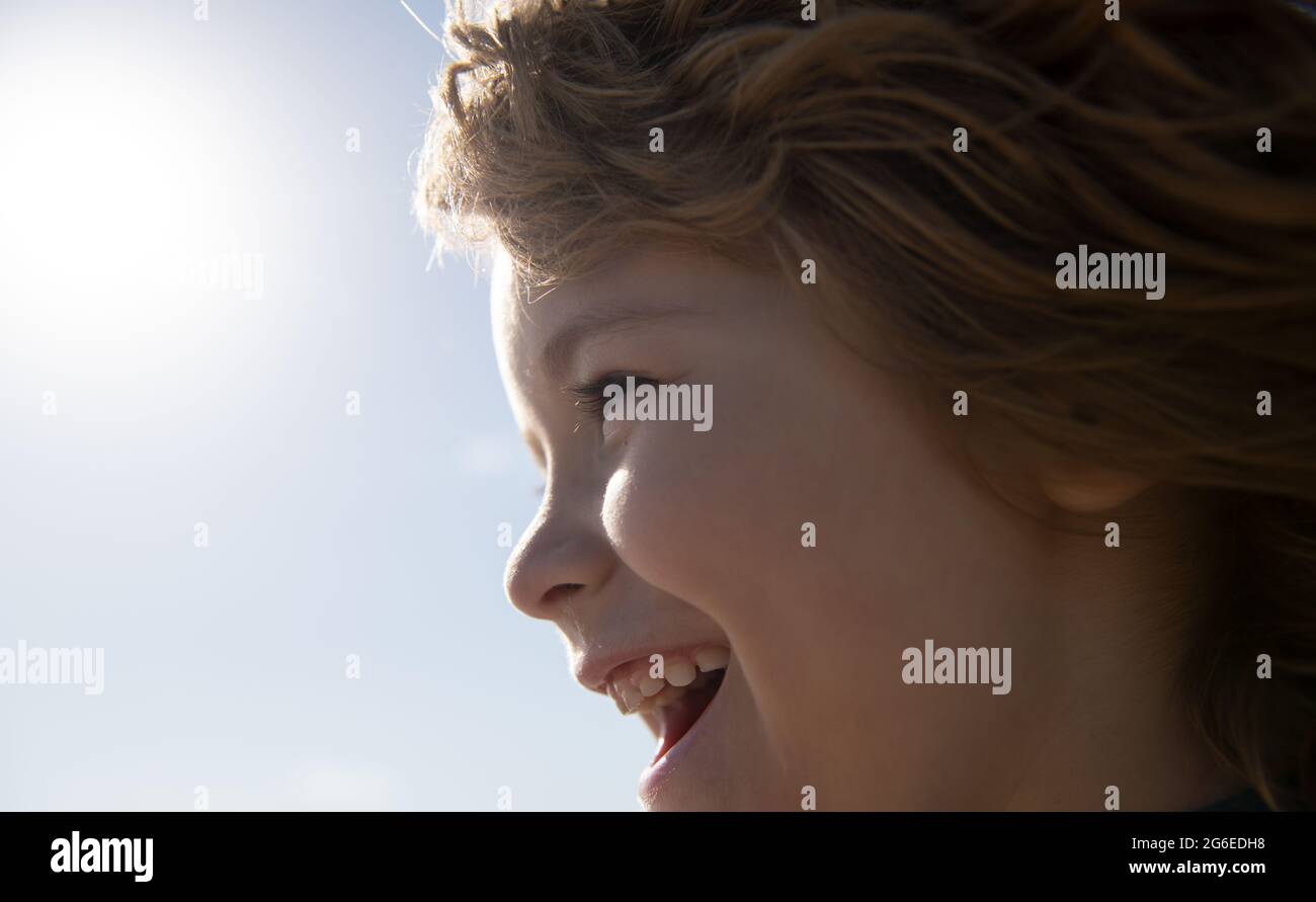 Caucasian child portrait close up. Kids happy profile face Stock Photo ...