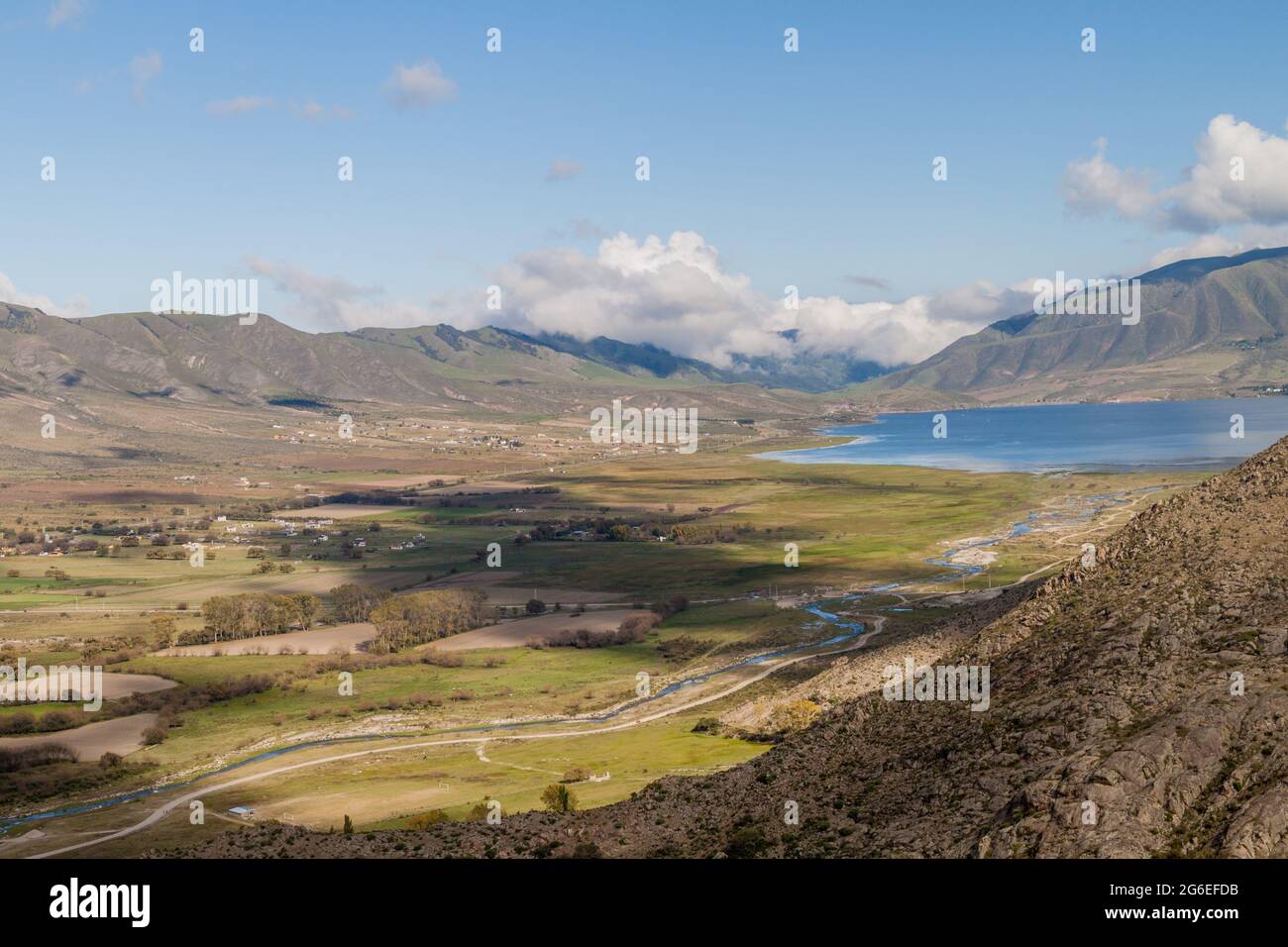 Aerial view of Dique la Angostura reservoir near Tafi del Valle ...