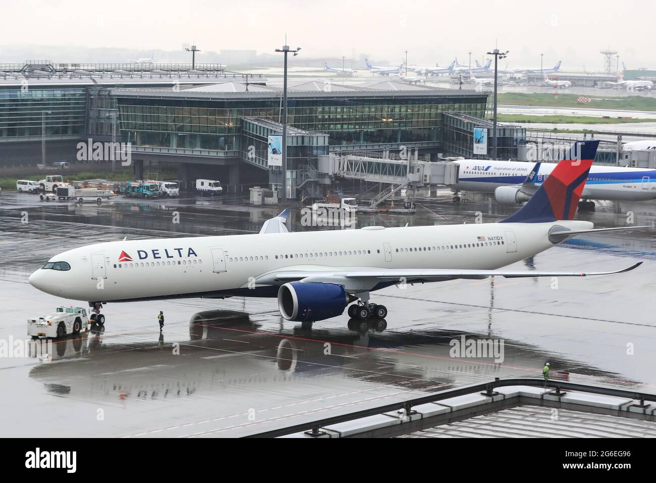 A Delta Airlines aircraft is seen at Tokyo International Airport in ...