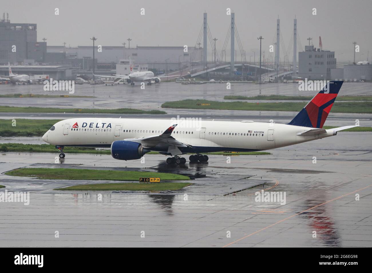A Delta Airlines aircraft is seen at Tokyo International Airport in ...