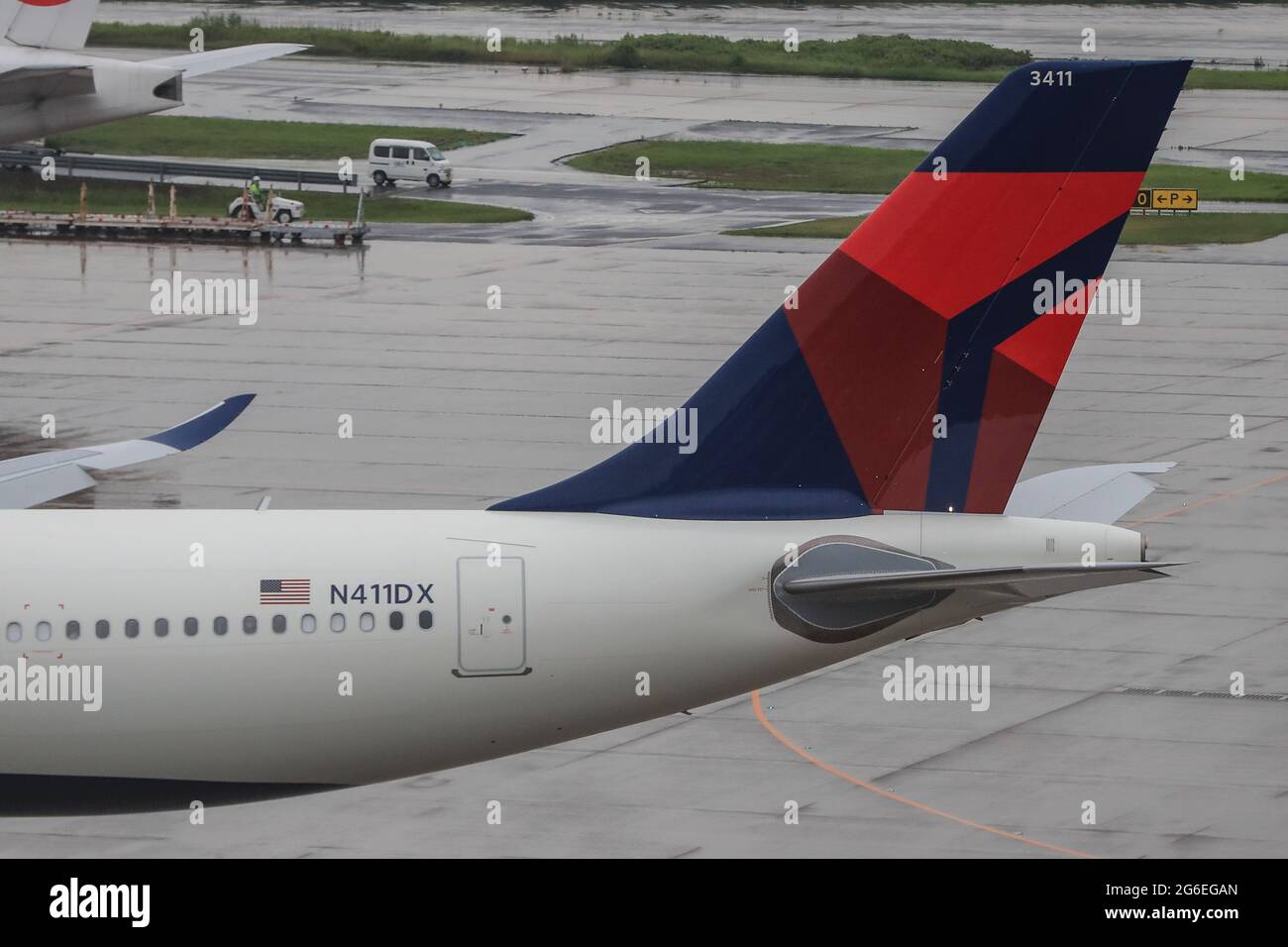 A Delta Airlines aircraft is seen at Tokyo International Airport in ...