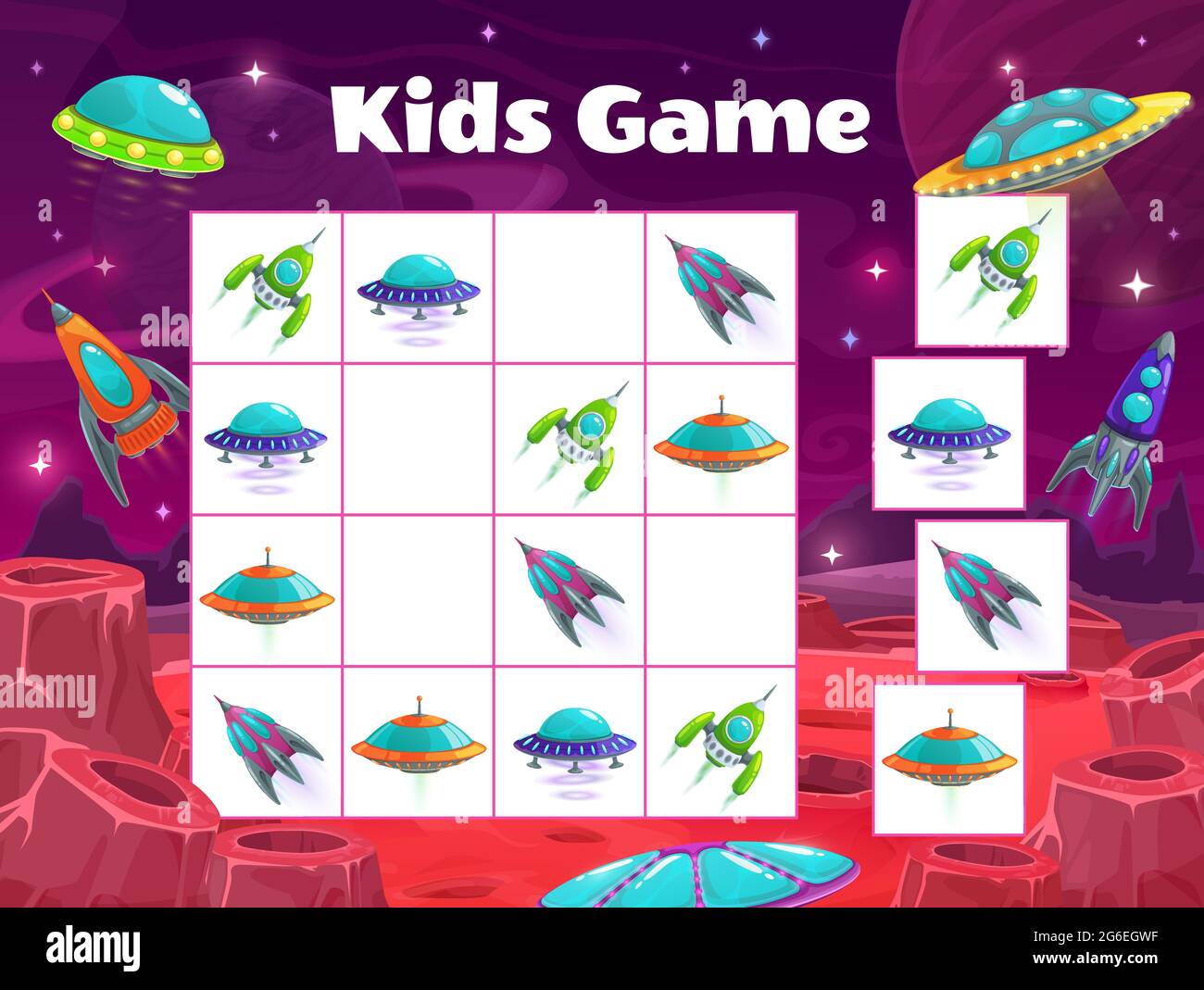 Kids maze game with spaceships. Vector sudoku puzzle with space ...