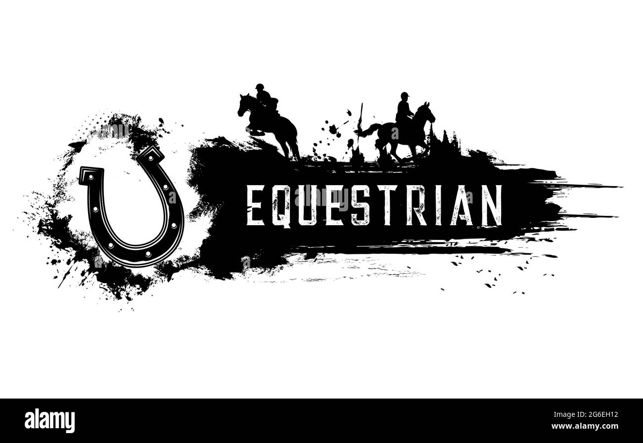 Equestrian sport club banner. Horse riding and racing, horseshoe ...