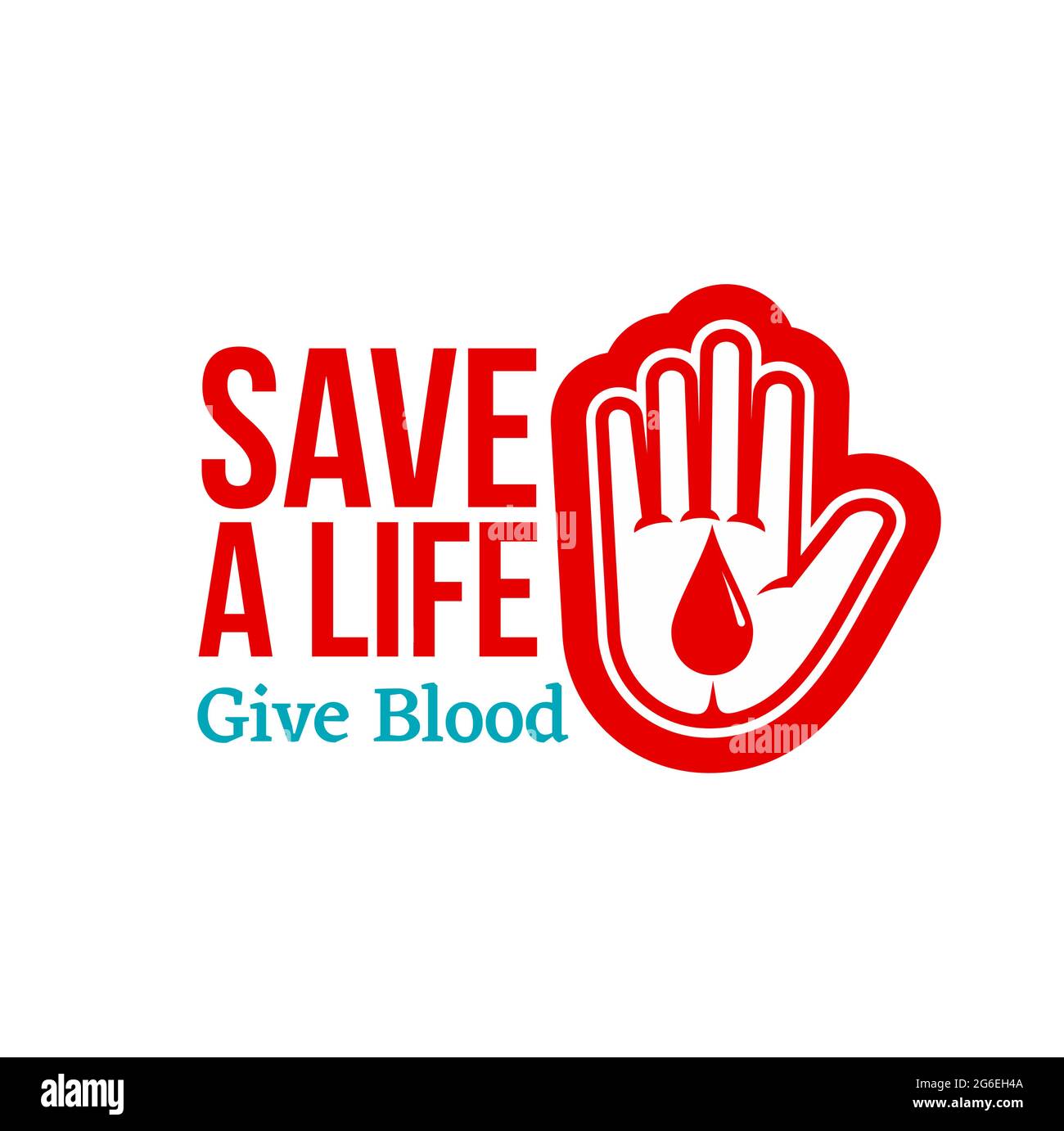 Donate blood vector icon with isolated donor hand and red drop of blood ...