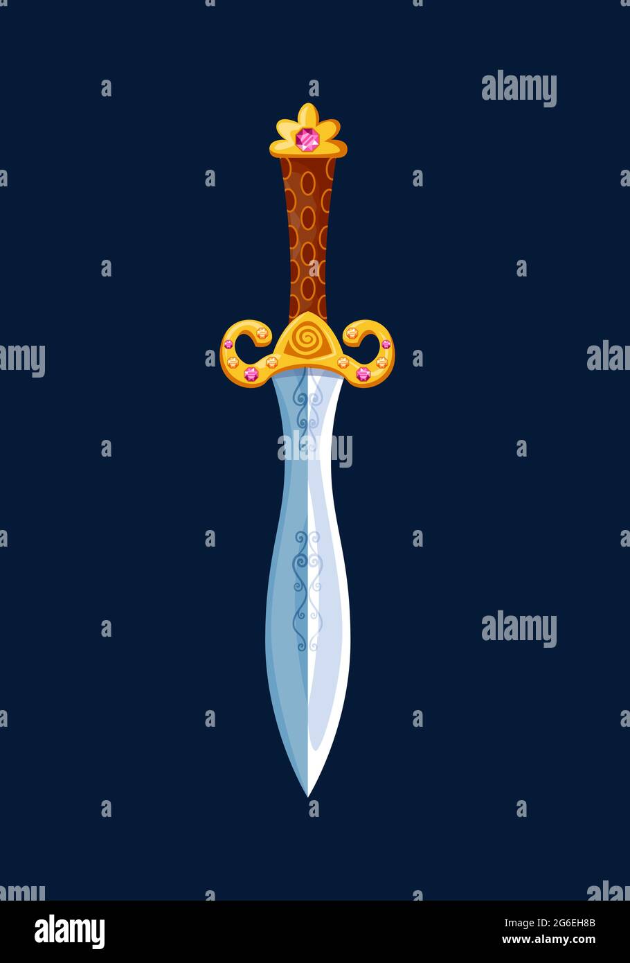 Magical cartoon dagger blade with golden hilt. Vector knight sword ...