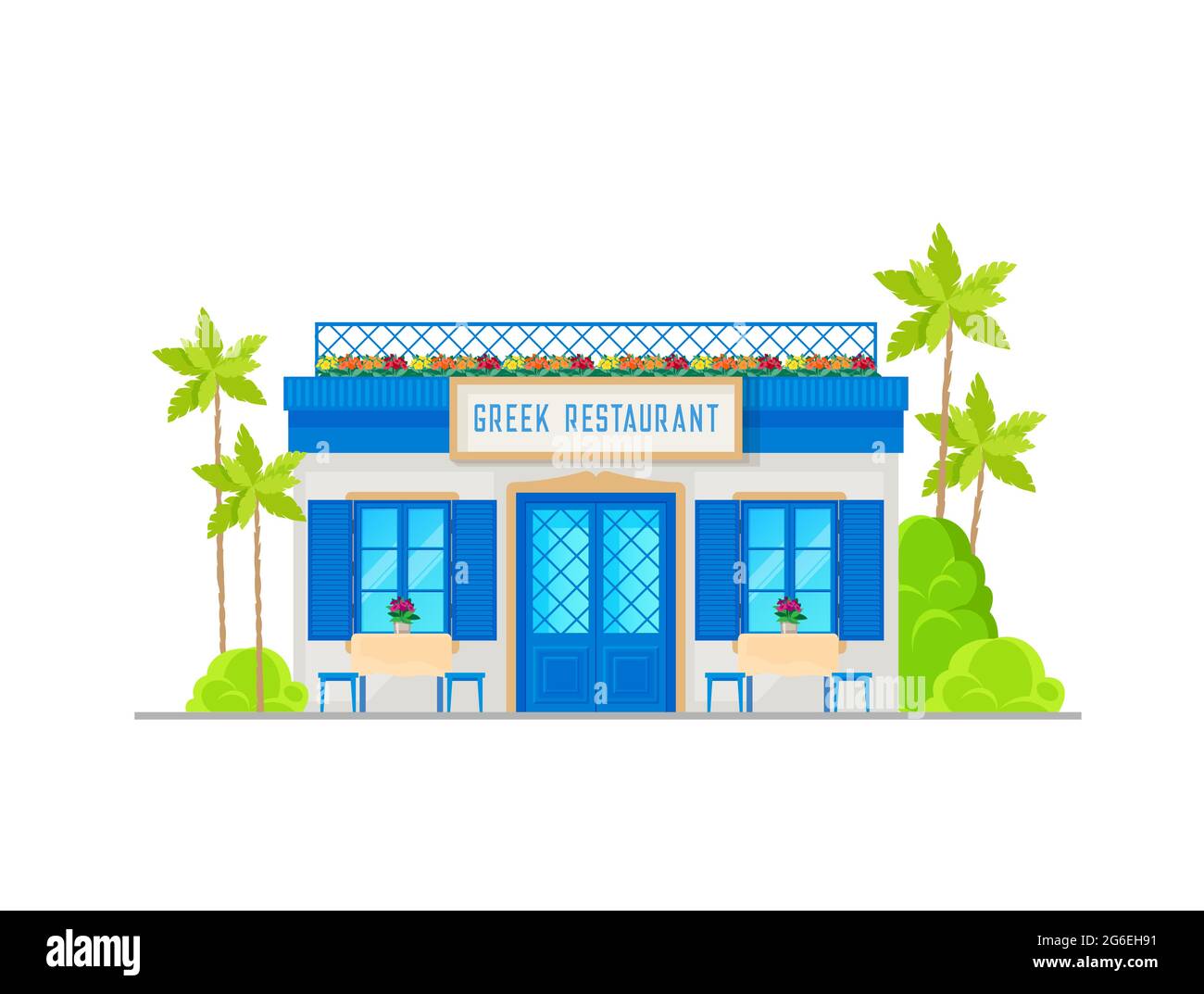 Greek cuisine restaurant building icon. Isolated vector building with ...