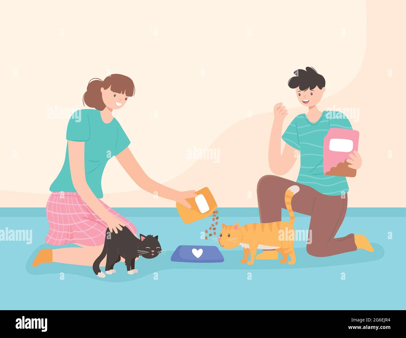 Girl feeding cat Stock Vector Images - Alamy