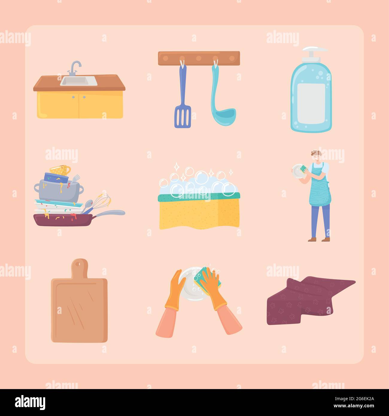 set of washing dishes Stock Vector Image & Art - Alamy
