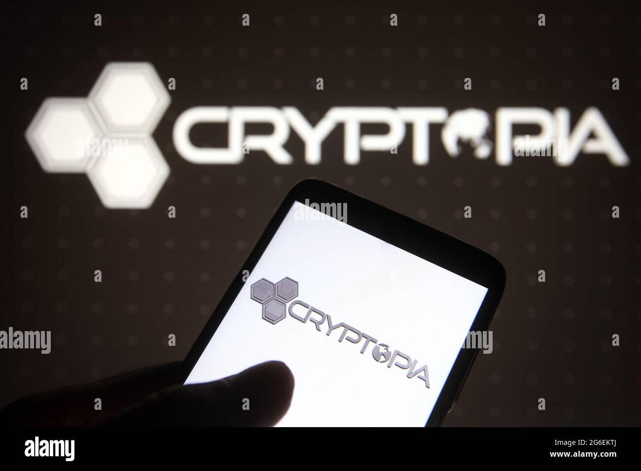 Ukraine. 05th July, 2021. In this photo illustration, a cryptocurrency exchange Cryptopia logo ...