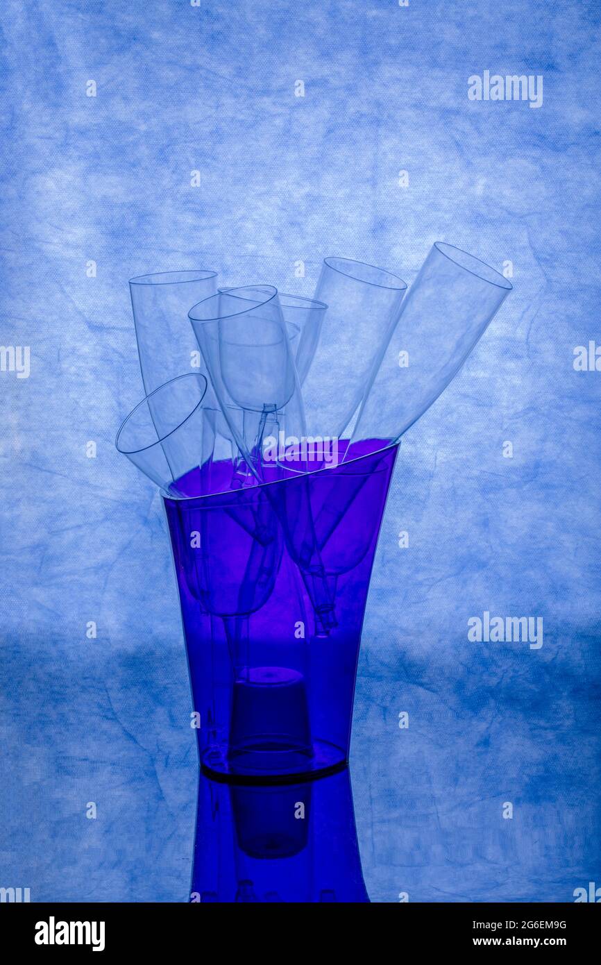 Abstract still life with transparent objects on blue background Stock ...