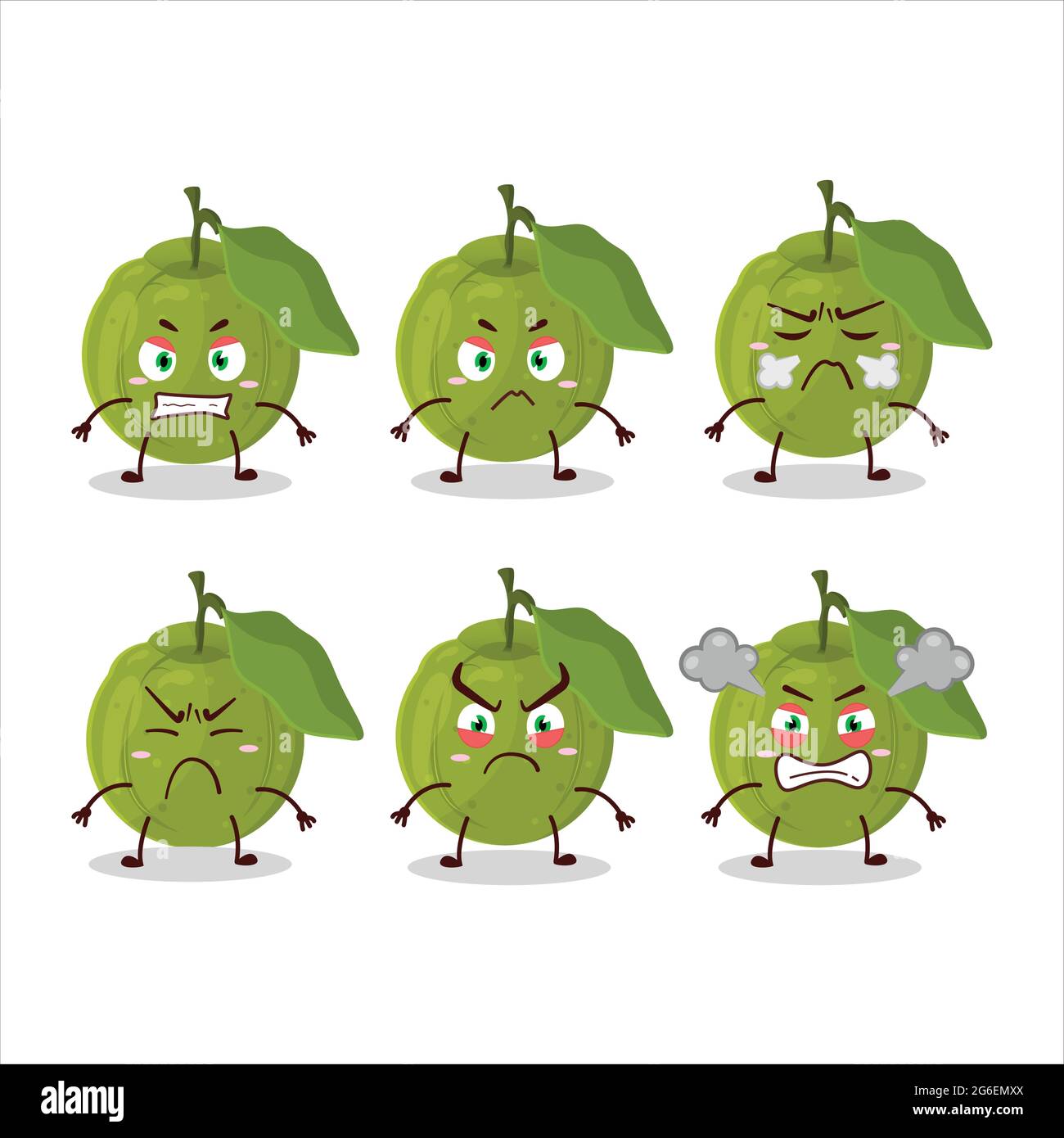 Guava fruit cartoon character with various angry expressions. Vector ...