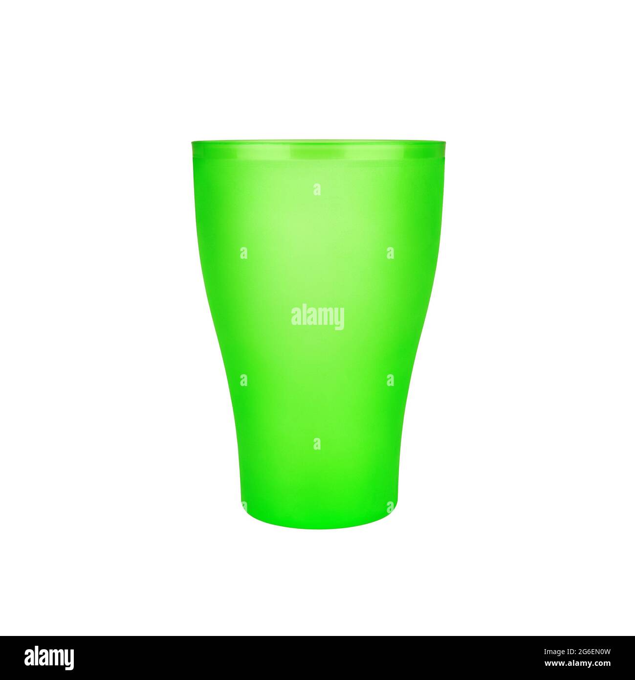 Green empty plastic cup white background isolated closeup, disposable ...