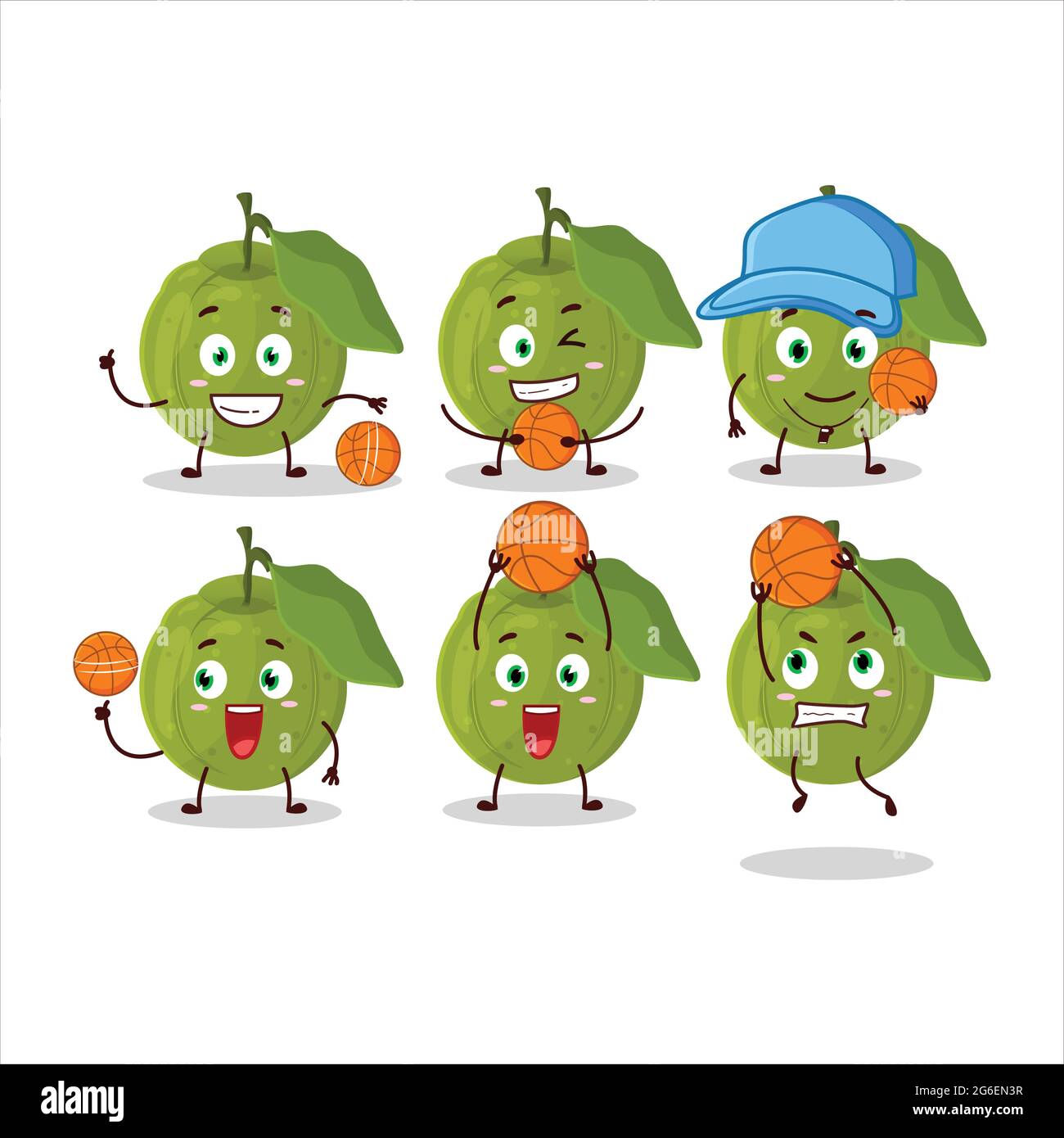 Talented guava fruit cartoon character as a basketball athlete. Vector ...