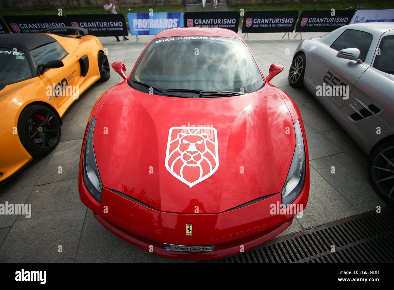 Kracow, Poland. 02nd July, 2021. A red Ferrari car is parked on the ...