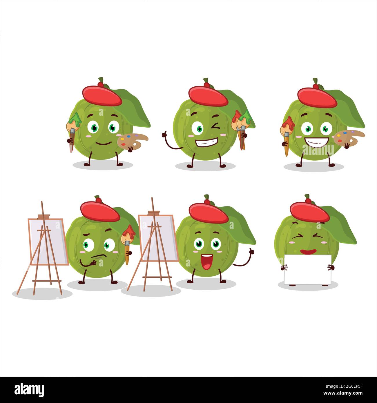 Artistic Artist of guava fruit cartoon character painting with a brush ...