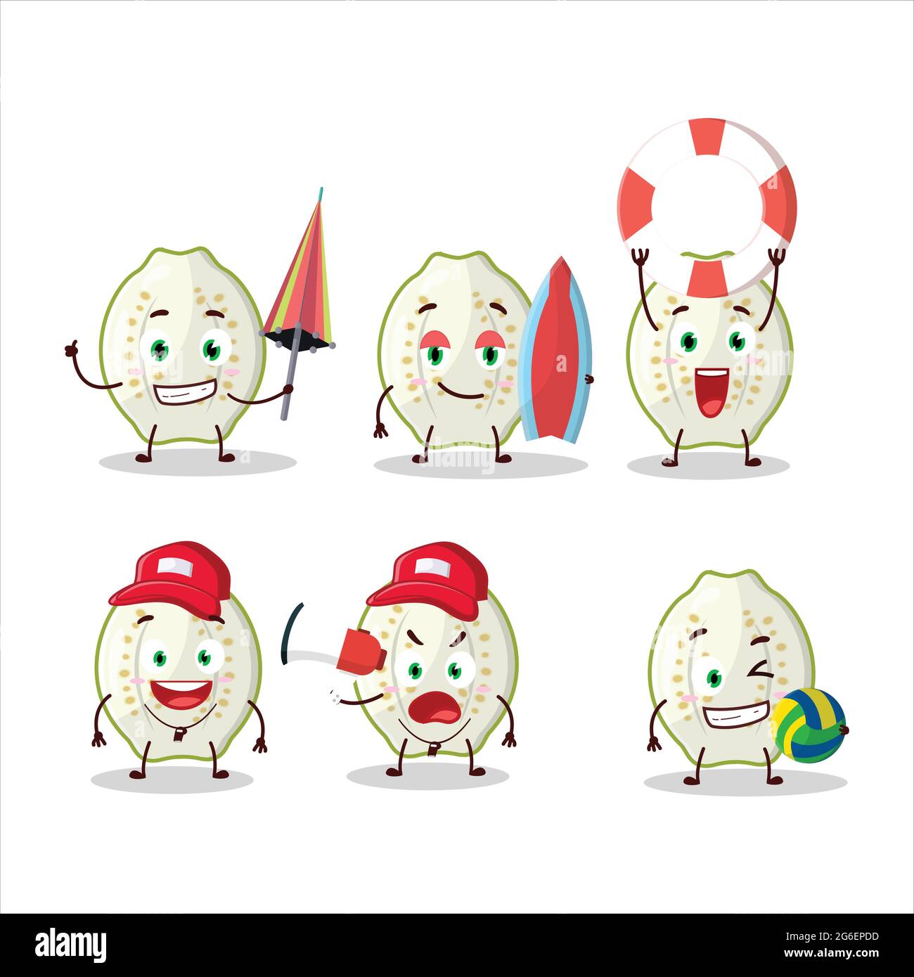 Happy Face slash of guava fruit cartoon character playing on a beach ...